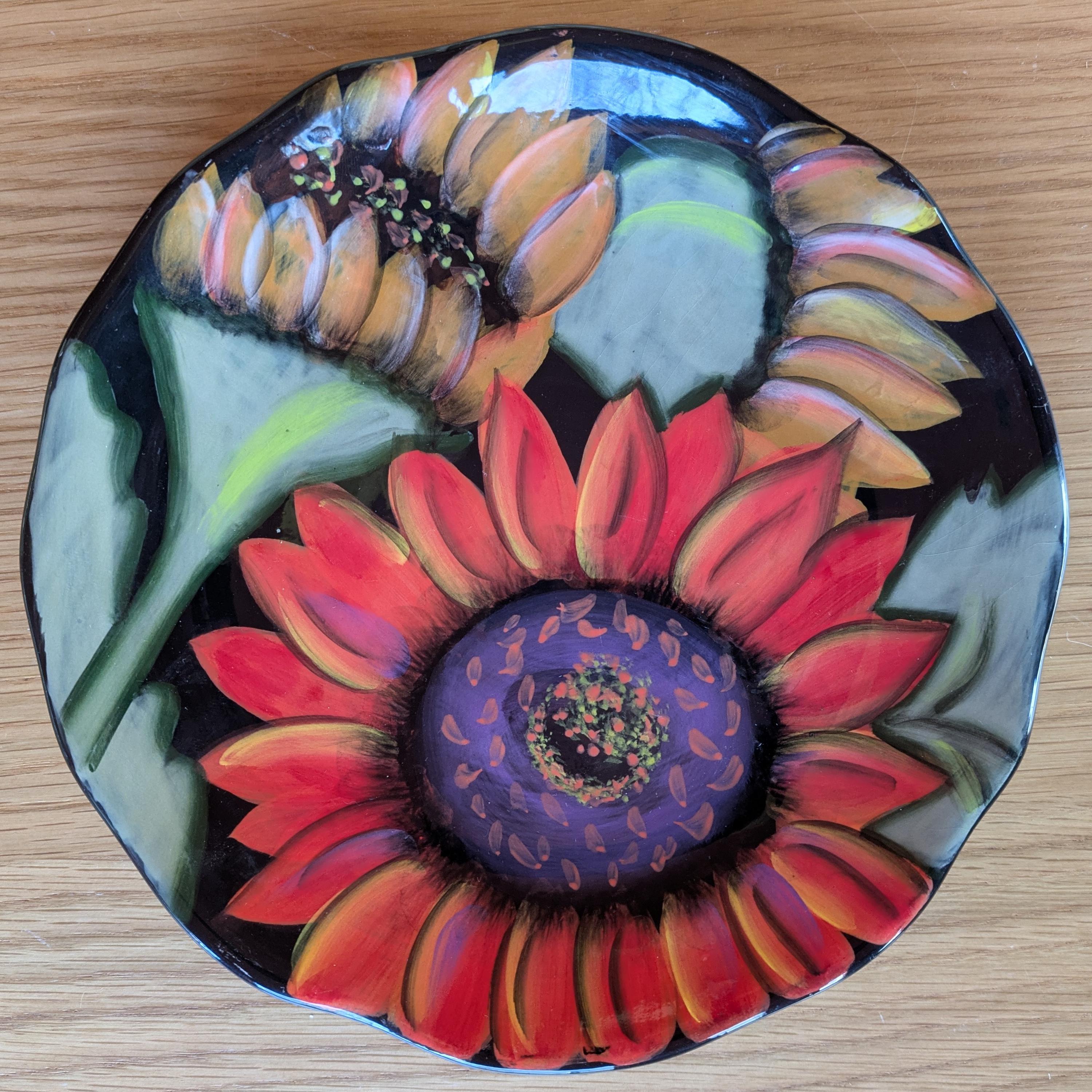 Vintage Hand-painted Sunflower Plate – Stonelite Clay Art Dinnerware - Etsy
