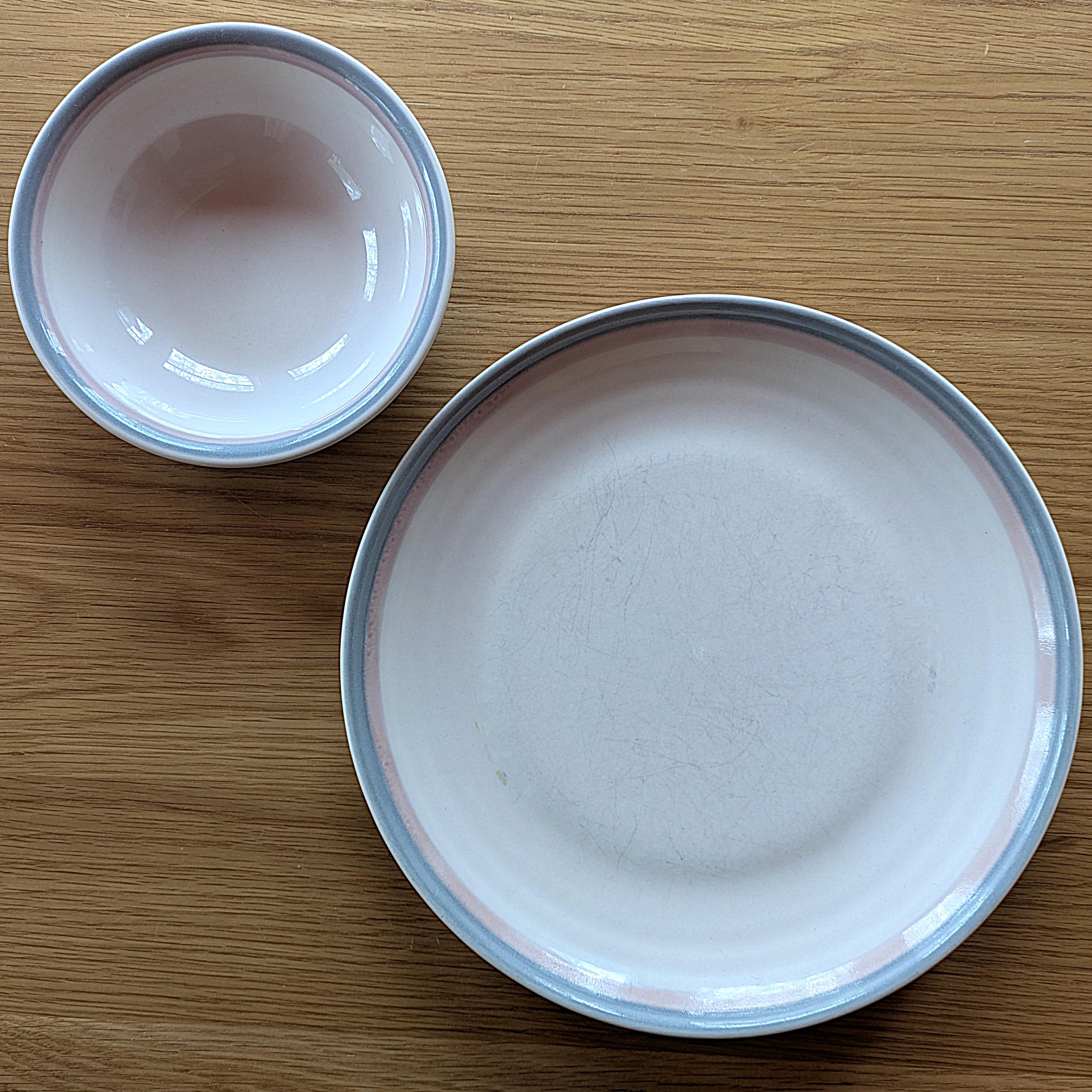 Vintage Pfaltzgraff Aura Stoneware Dinner Plates and Bowls, Pink Grey ...