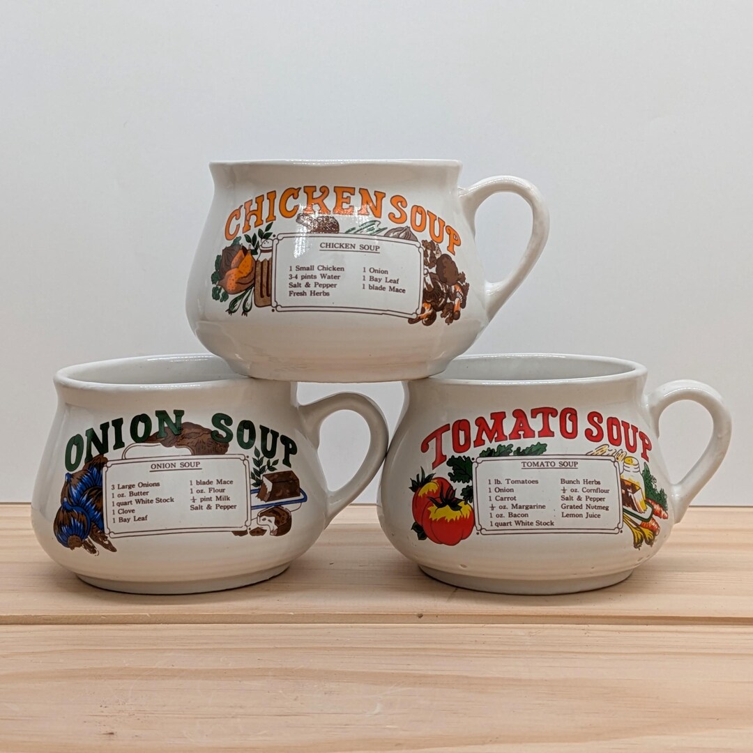 Vintage 1970s Soup Recipe Oversized Mugs - Choose Chicken, Onion or ...
