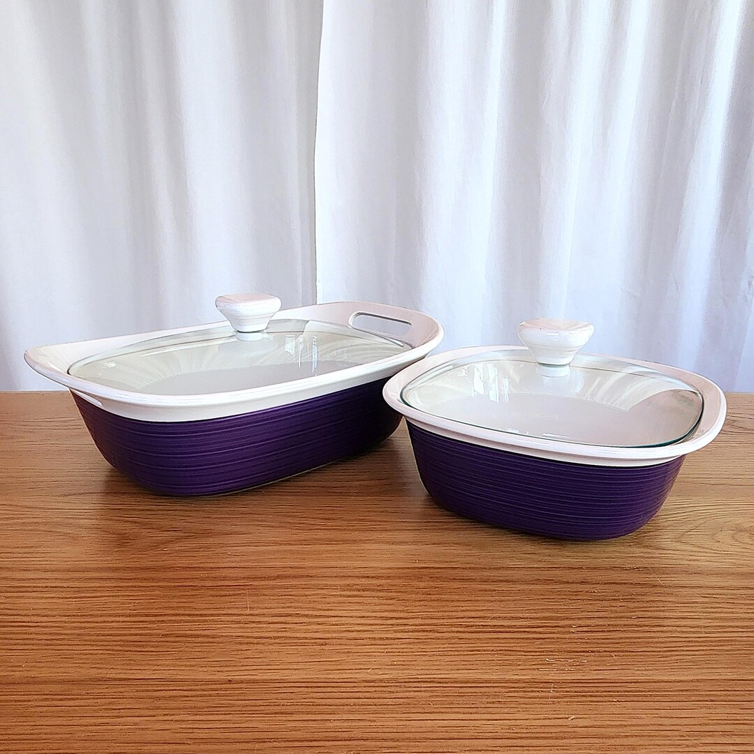 Corningware Etch Eggplant Purple Casserole Set - 1.5 & 2.5 Qt Stoneware ...