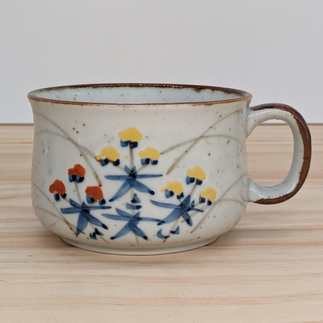 Vintage Handcrafted Wide-mouth Ceramic Coffee Mug - Japanese Floral ...