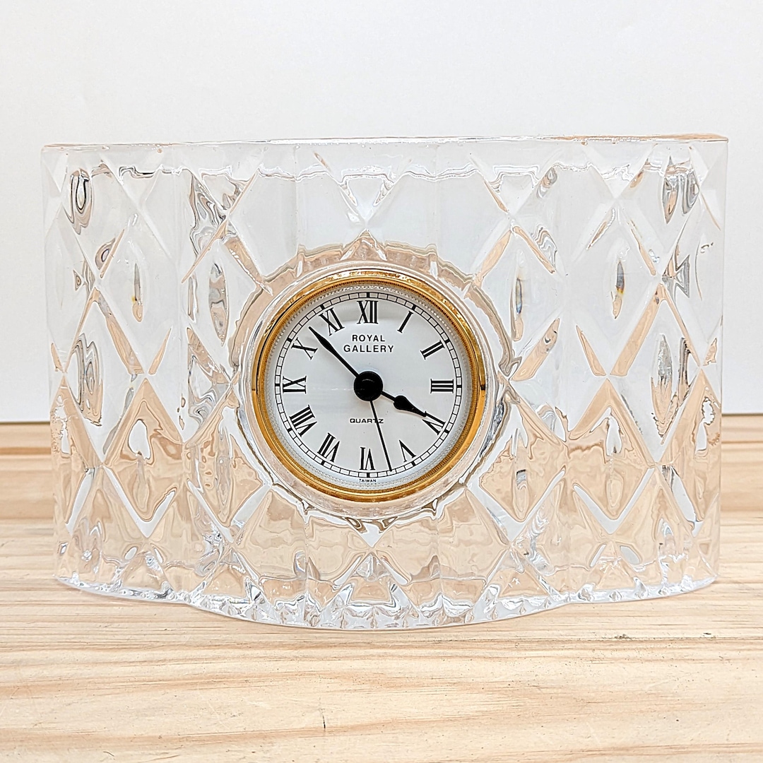 Vintage Royal Gallery Lead Crystal Mantle Clock, Diamond Cut Glass - Etsy