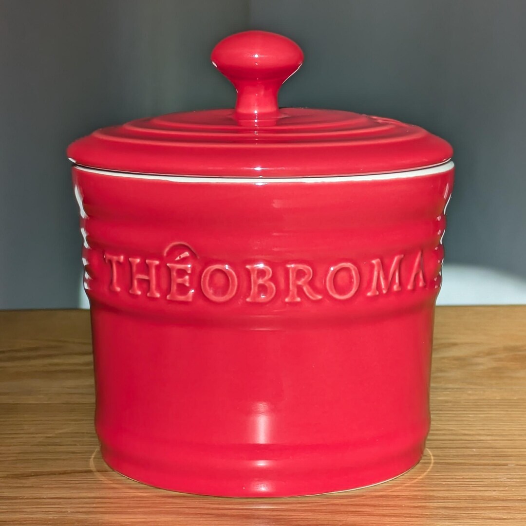 Vintage-style Red Ceramic Theobroma Canister With Airtight Seal - Cocoa ...