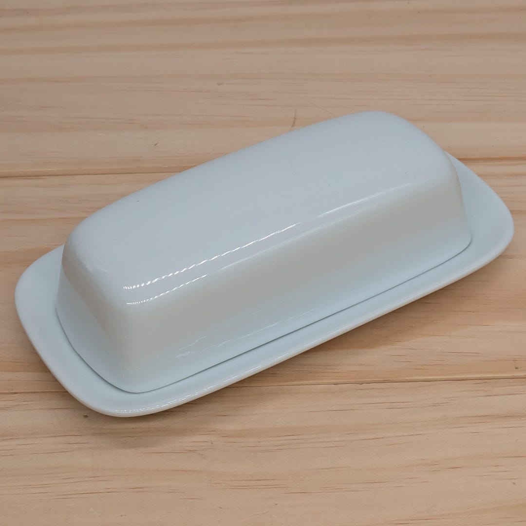 Crofton Porcelain Butter Dish With Lid - White, Dishwasher & Microwave Safe, Modern Minimalist ...