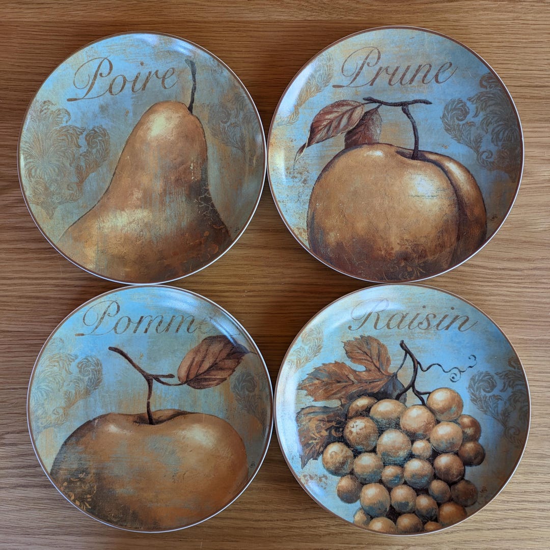 Vintage 1990s Pier 1 French Fruit Plates Set of 4 - Poire Prune Pomme ...