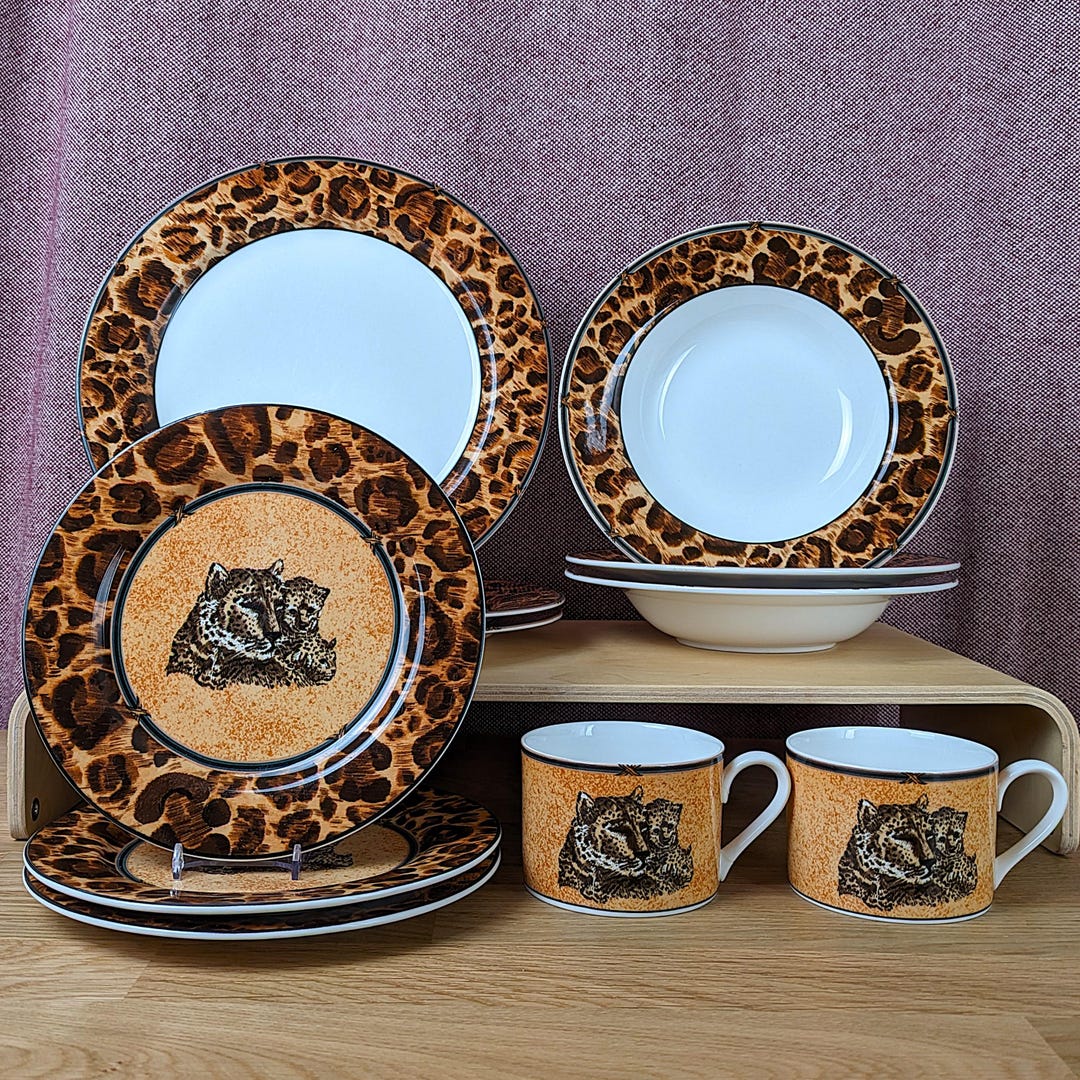 Vintage Leopard Print Porcelain Dinnerware, Victoria & Beale Wild ...