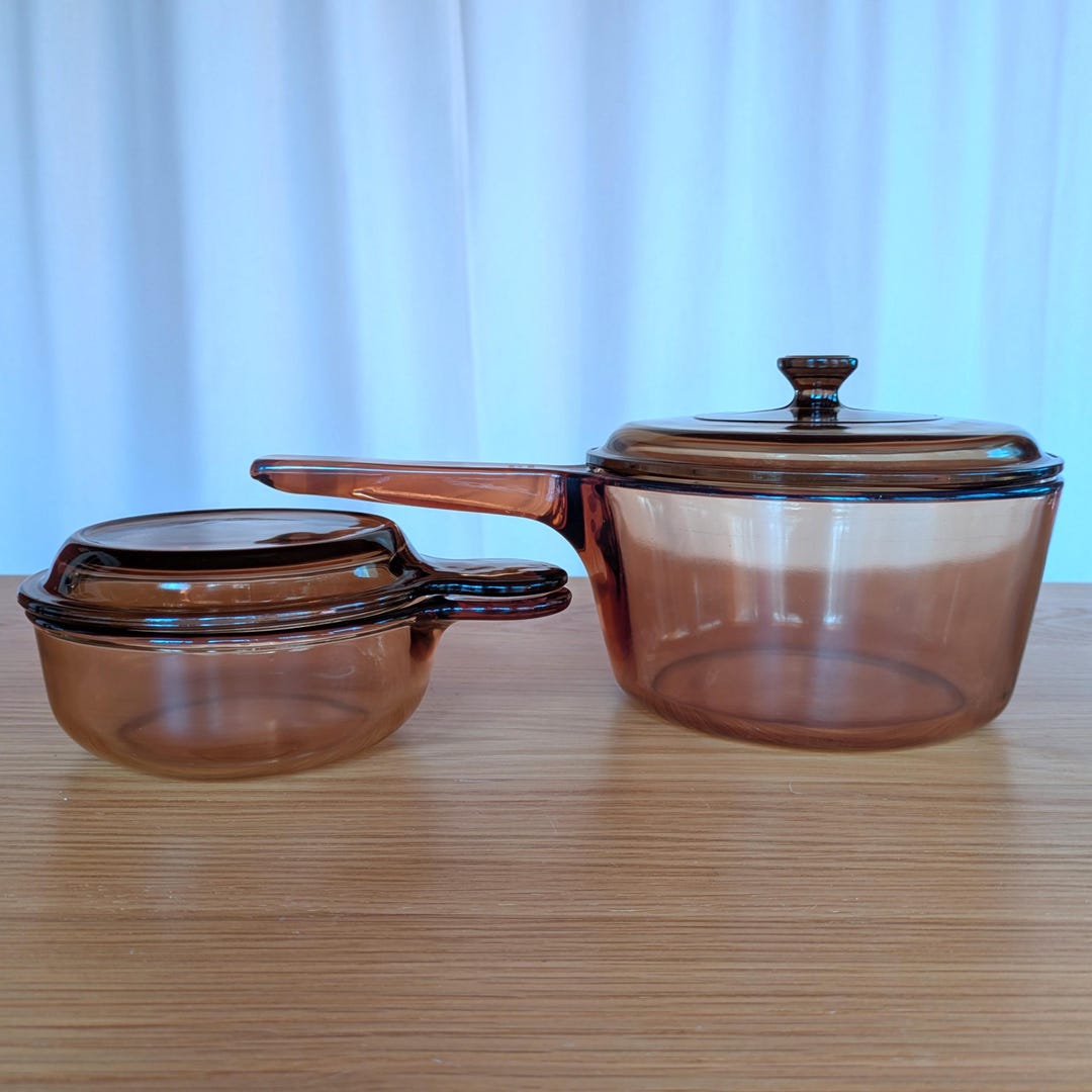 Vintage Corning Visions Amber Glass Cookware - 1.5 Quart Pot or Grab-it ...