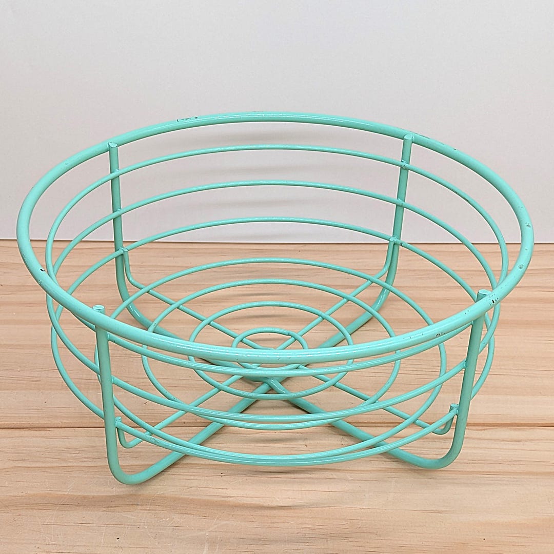 Light Blue Plastic Coated Wire Basket - Round Metal Storage Organizer ...