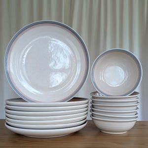 Vintage Pfaltzgraff Aura Stoneware Dinner Plates and Bowls, Pink Grey ...