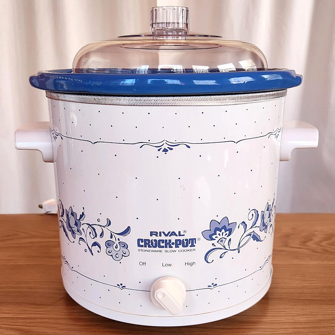LIKE NEW! 1980s Vintage Rival Crock-pot Model 3150 Blue Floral 3.5 Qt ...