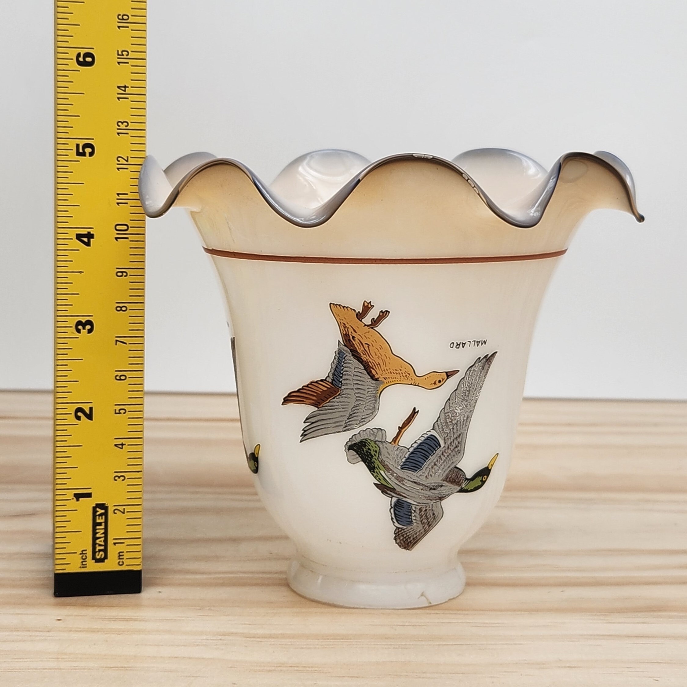 Vintage Mallard Ruffled Glass Lamp Shades Mid-century White and Copper ...