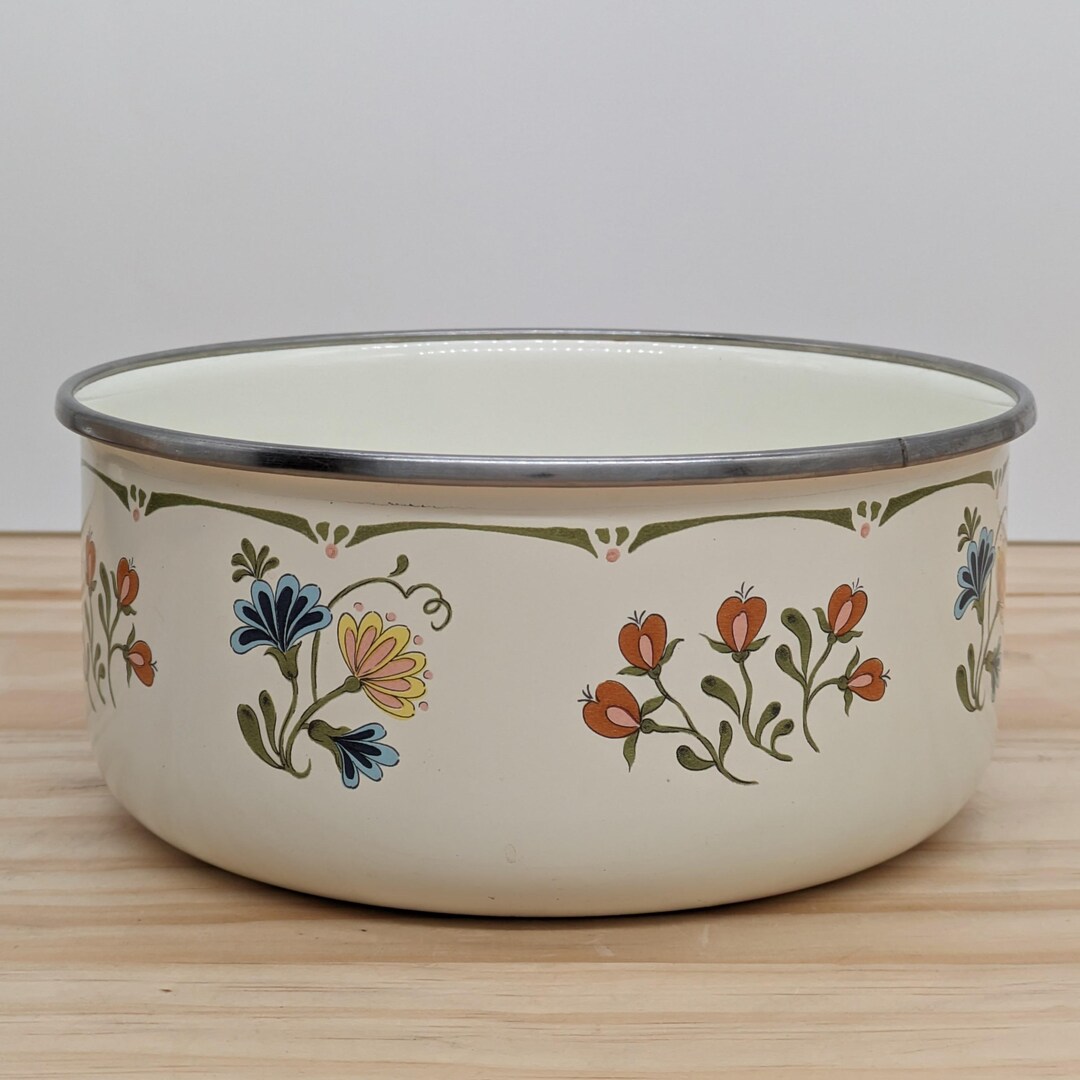 Vintage 1980s Kobe Enamelware Bowl Jcpenney Floral Design Farmhouse ...