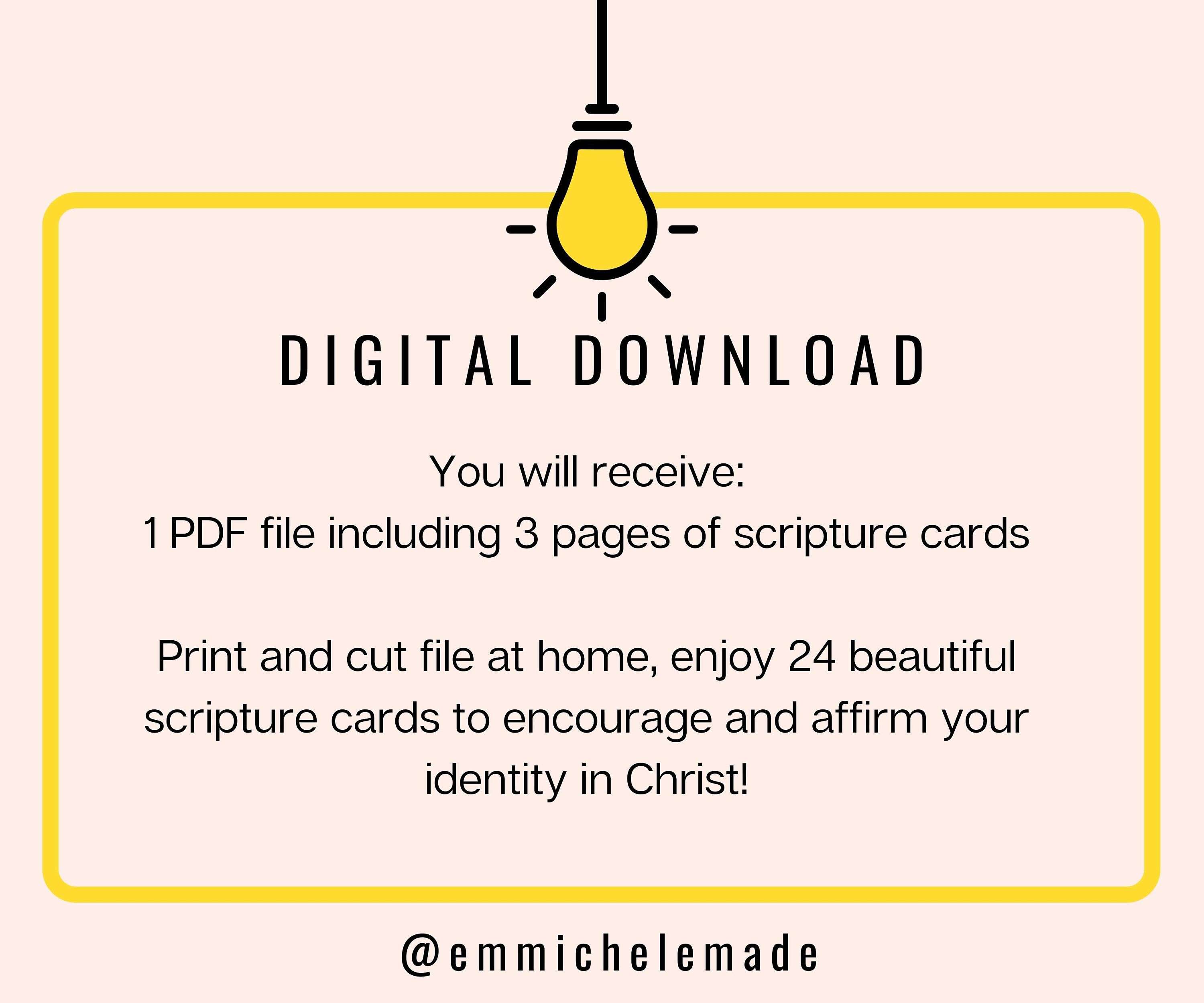 24 Bible Verse Affirmation Cards, Digital Download, Printable Christian ...