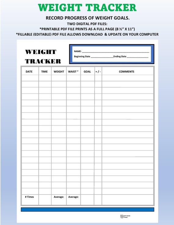 Weight Recording Chart Monthly Weight Chart Etsy