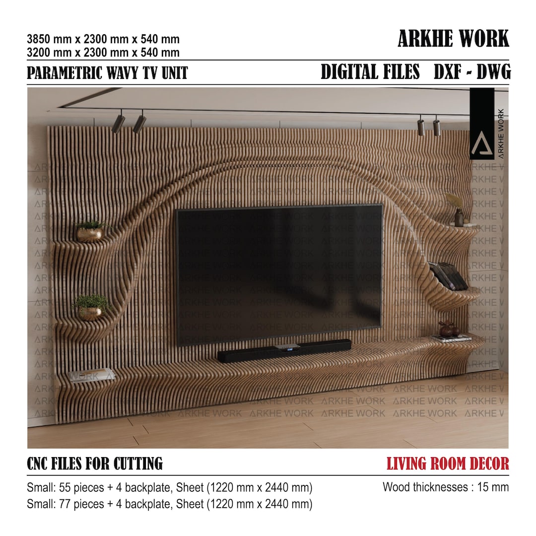 Parametric Wavy TV Unit / Wooden Shelf | Modern Furniture CNC Wood ...