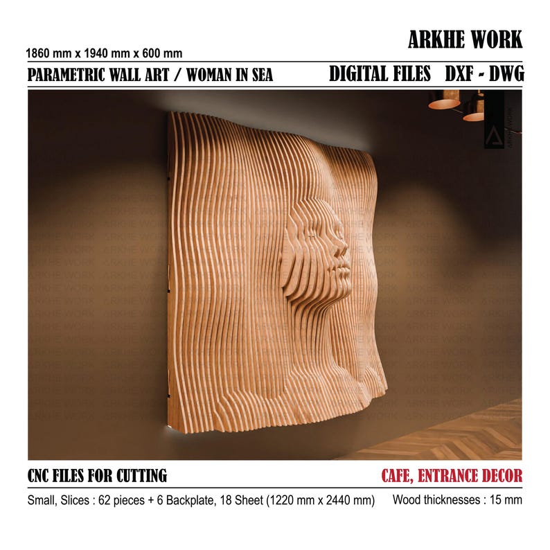 Woman Face Parametric Wall Art Wavy Wooden Wall Decor CNC Cutting File ...