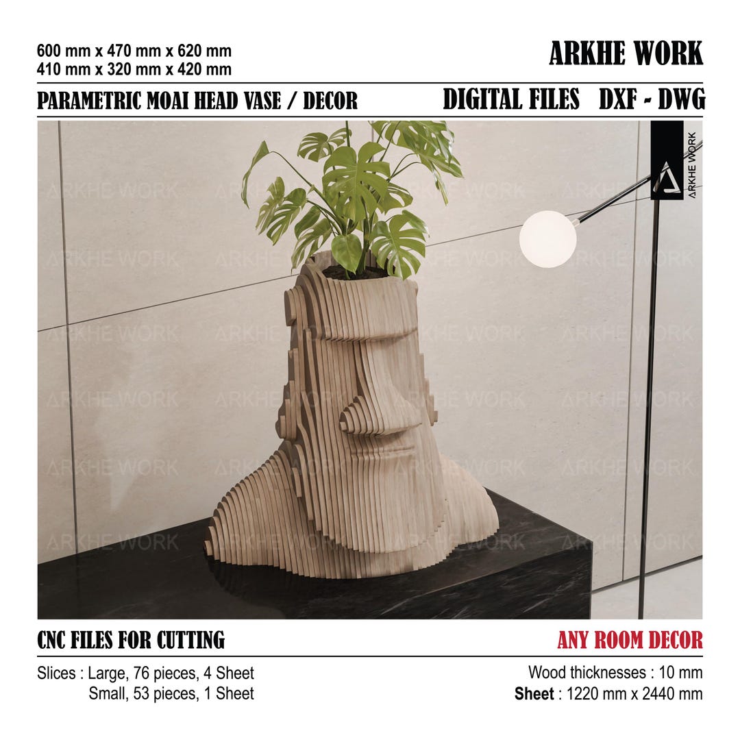 Parametric Wooden Moai Vase L Parametric Art CNC Cutting File L ...