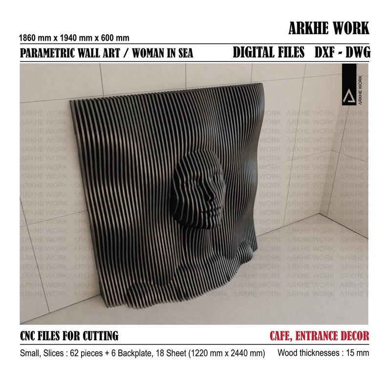 Woman Face Parametric Wall Art Wavy Wooden Wall Decor CNC Cutting File ...