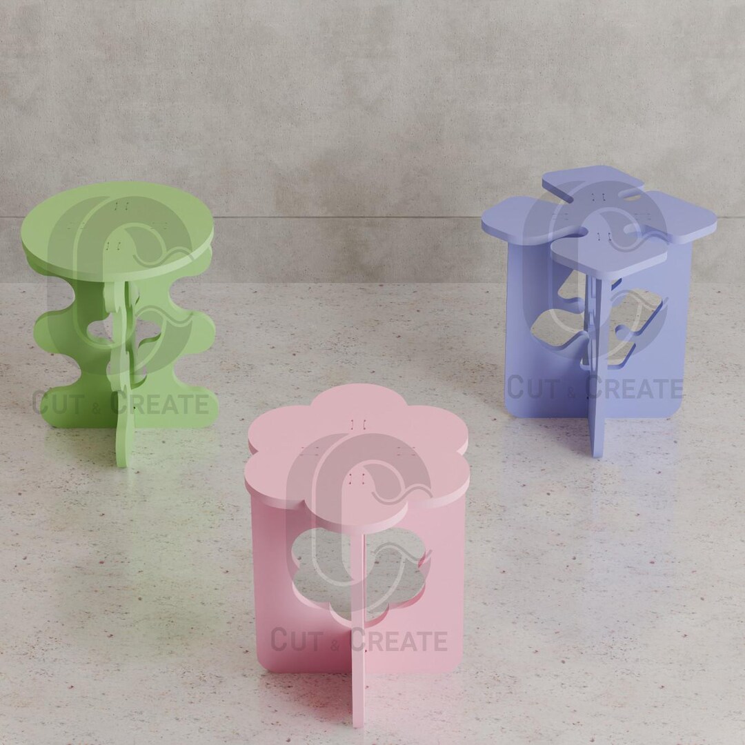 3 Modern Flower Shaped Stool - Table Flat Pack Digital CNC Cutting ...