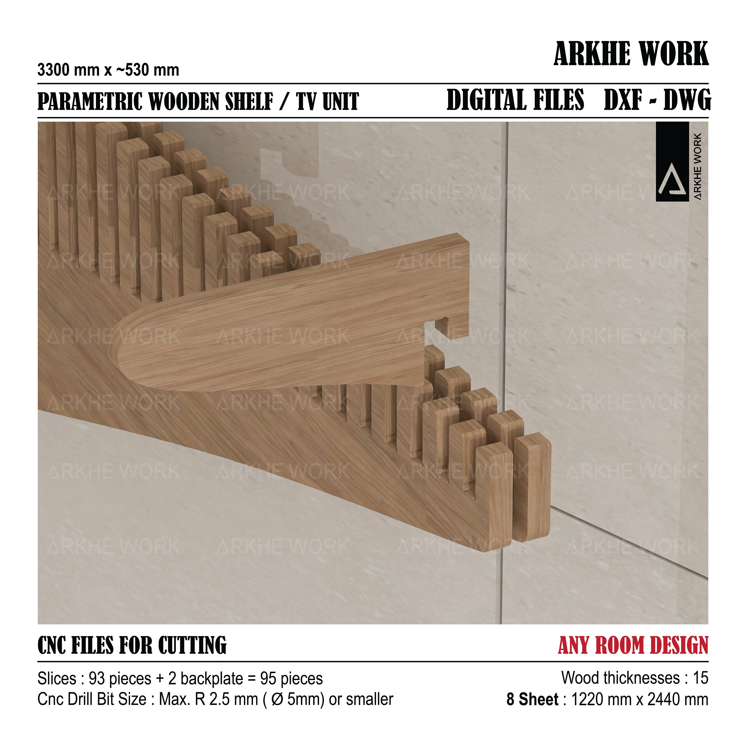 Parametric Wavy Shelf / TV Unit | Modern CNC Wall Decor Wood Cutting ...