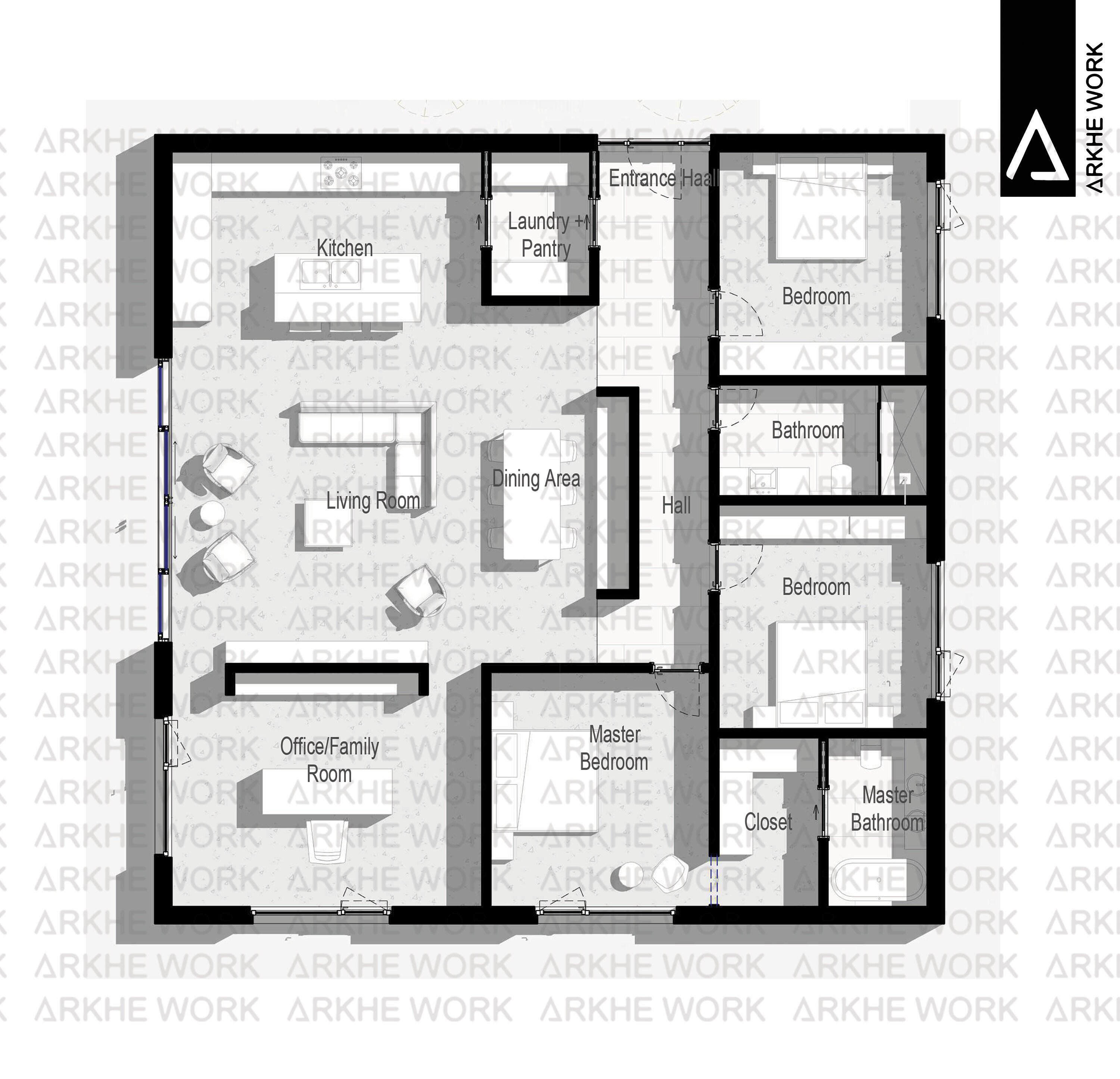 1 Story Modern Family House, Useful Open Plan, 3 Bed 2 Bath 1 Office ...