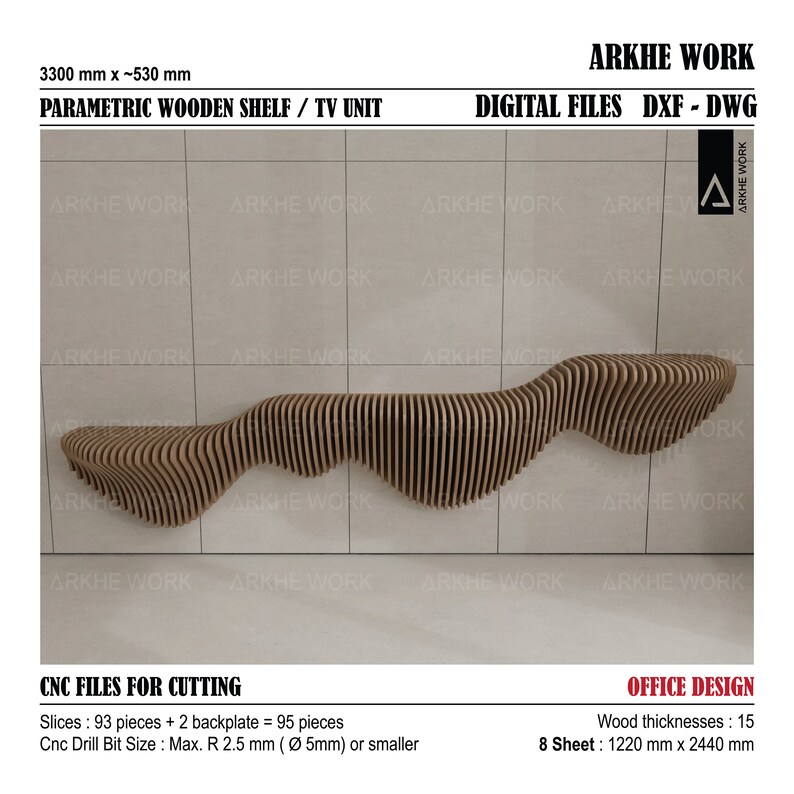Parametric Wavy Shelf / TV Unit | Modern CNC Wall Decor Wood Cutting ...