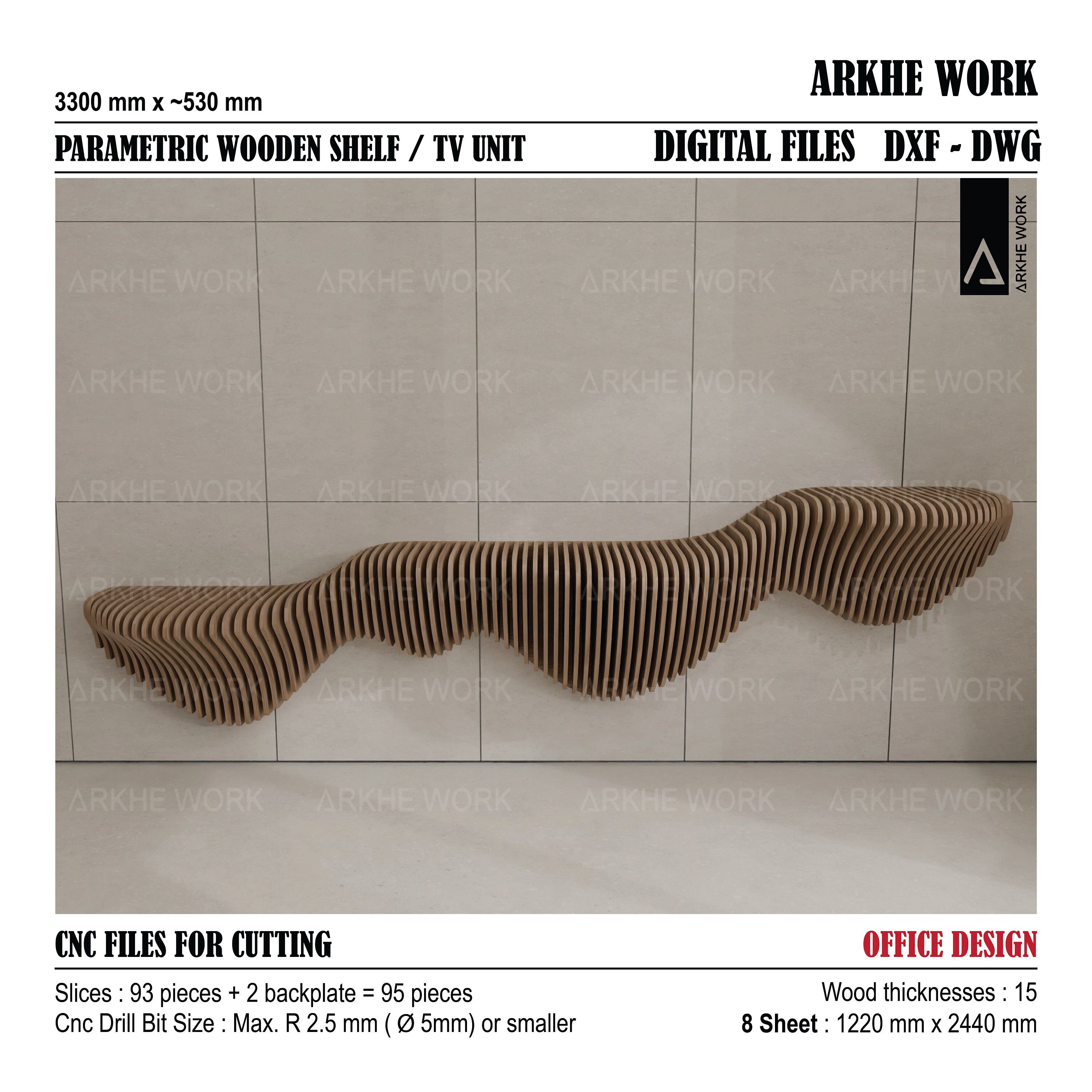 Parametric Wavy Shelf / TV Unit | Modern CNC Wall Decor Wood Cutting ...