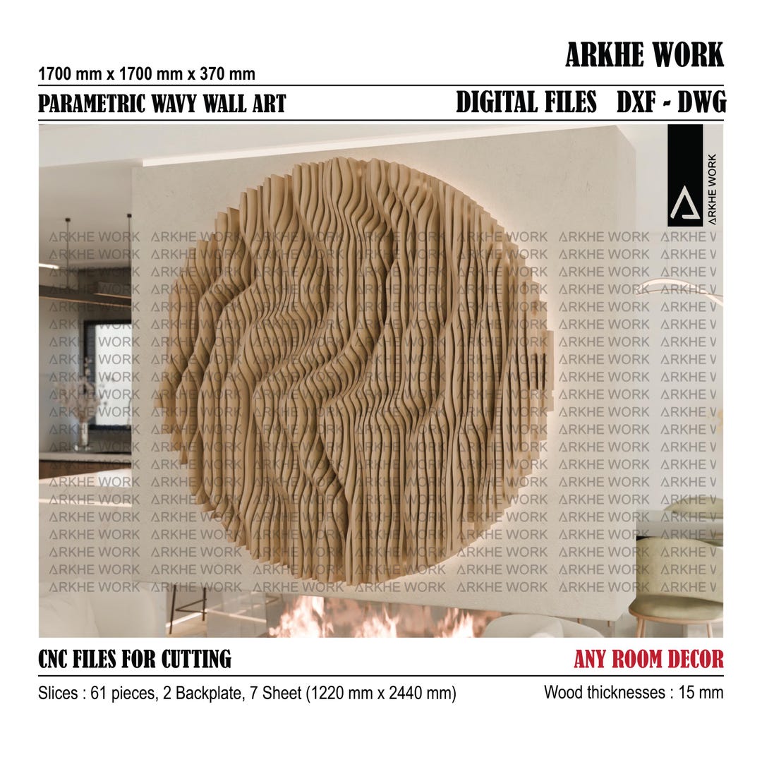 Parametric Wavy Wall Art CNC Cutting File | 3D Wall Art Modern CNC ...