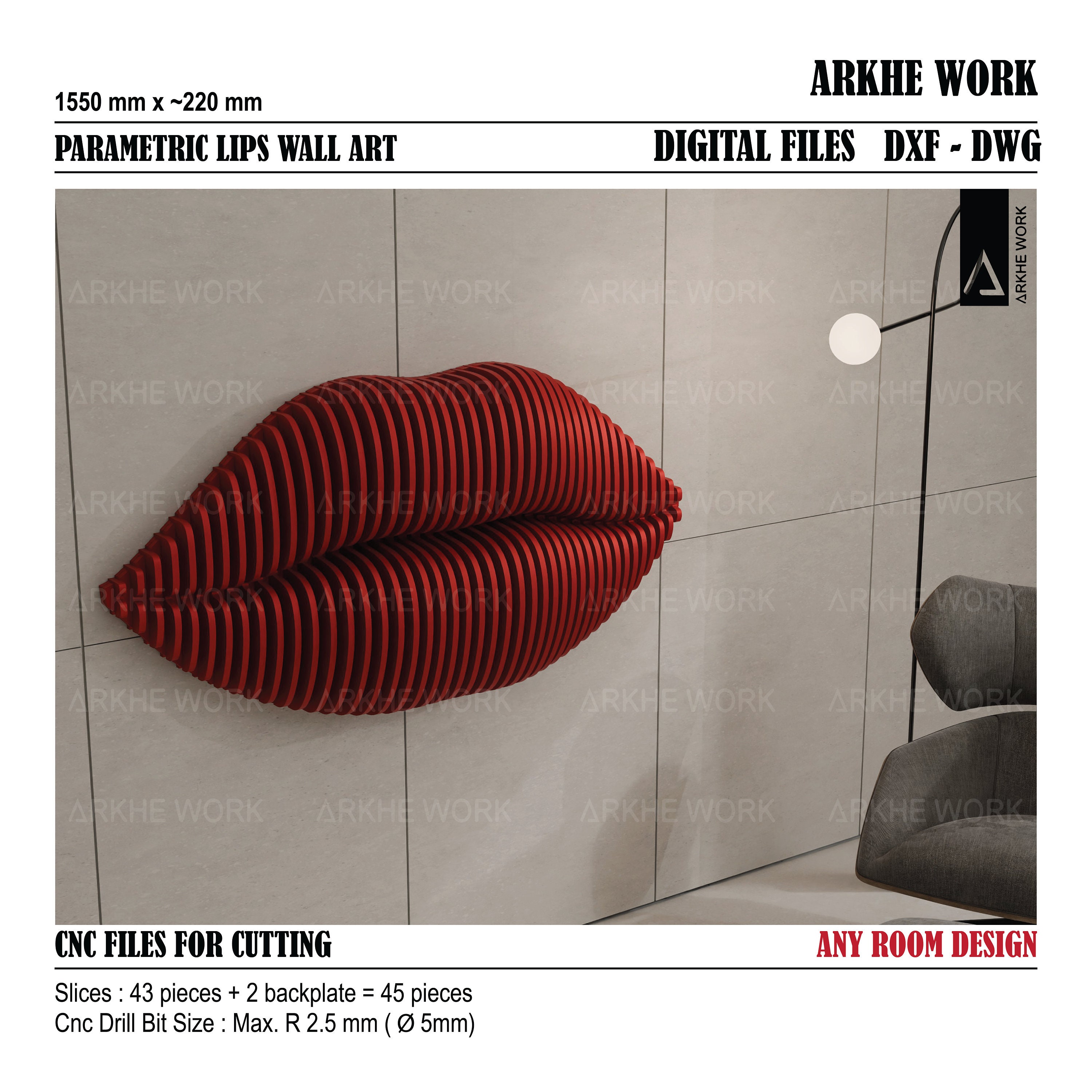 Parametric Lips Wall Art CNC Cutting File Modern Cool CNC Design Wall ...