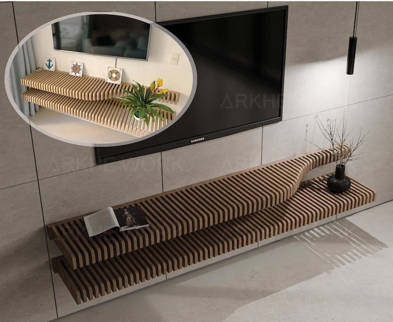 Floating TV Unit Wall Mounted Shelf CNC Router Files, Dxf Dwg ...