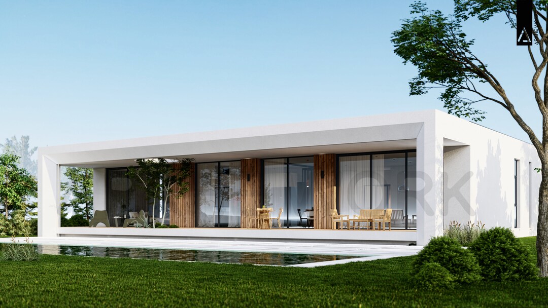 1 Story Family Modern House Open Plan 3 Bedroom 3 Bathroom Blueprint ...