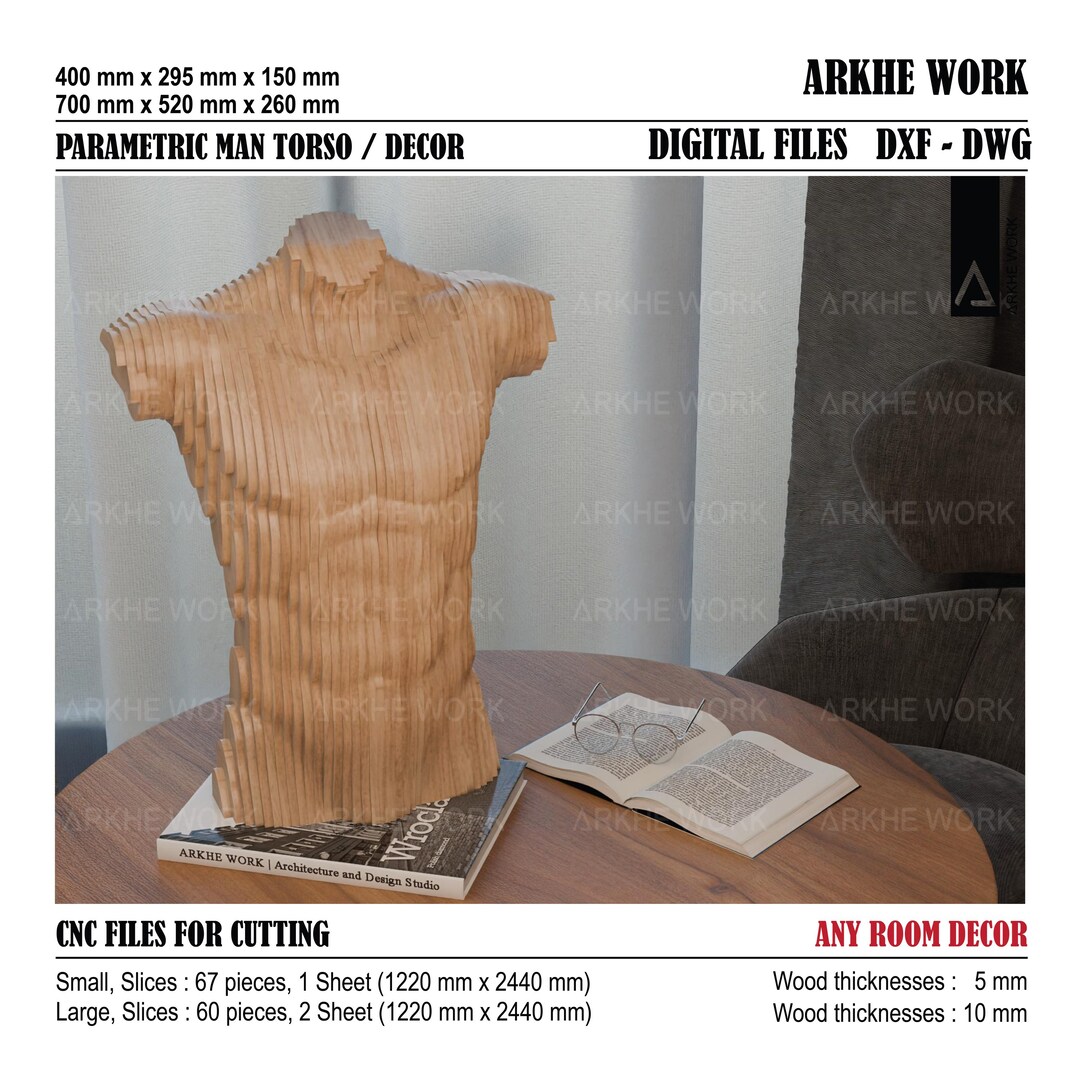 Parametric Man Torso Statue CNC Cutting File | Male Sculpture Design ...