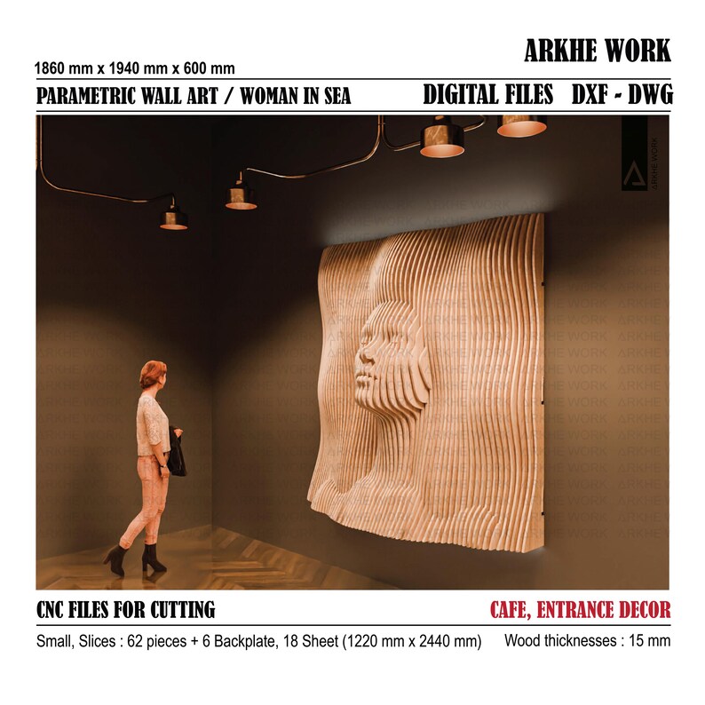 Woman Face Parametric Wall Art Wavy Wooden Wall Decor CNC Cutting File ...