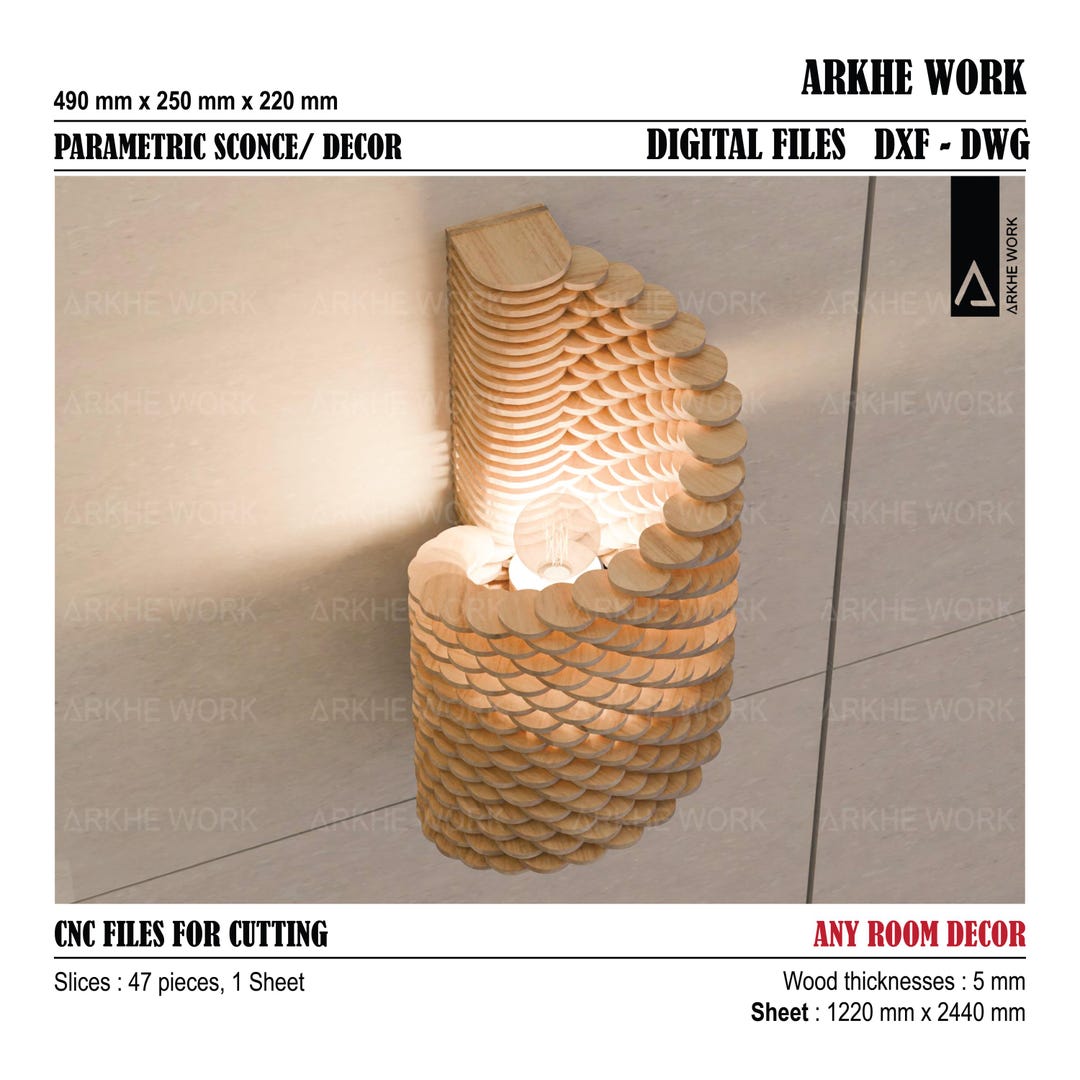 Parametric Wavy Wall Sconce CNC Cutting File Digital Files Unique Wood ...
