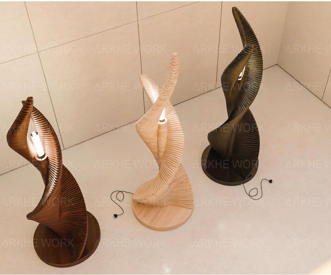Parametric Floor Lamp Base CNC Cut Ready | Wavy Wooden Lamp | Wooden ...
