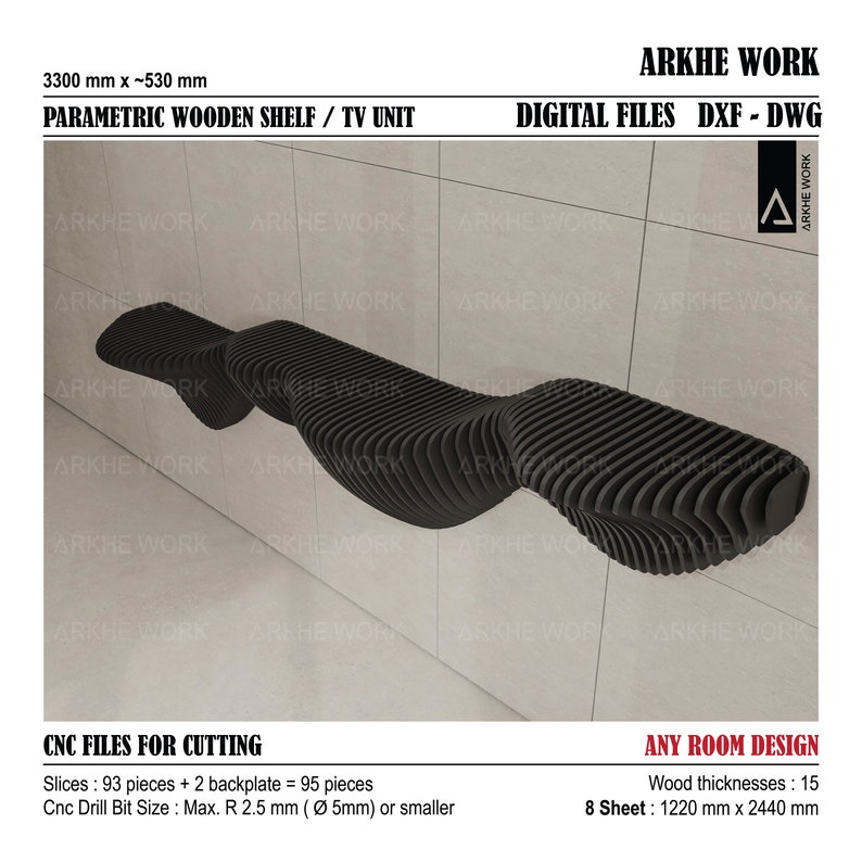 Parametric Wavy Shelf / TV Unit | Modern CNC Wall Decor Wood Cutting ...