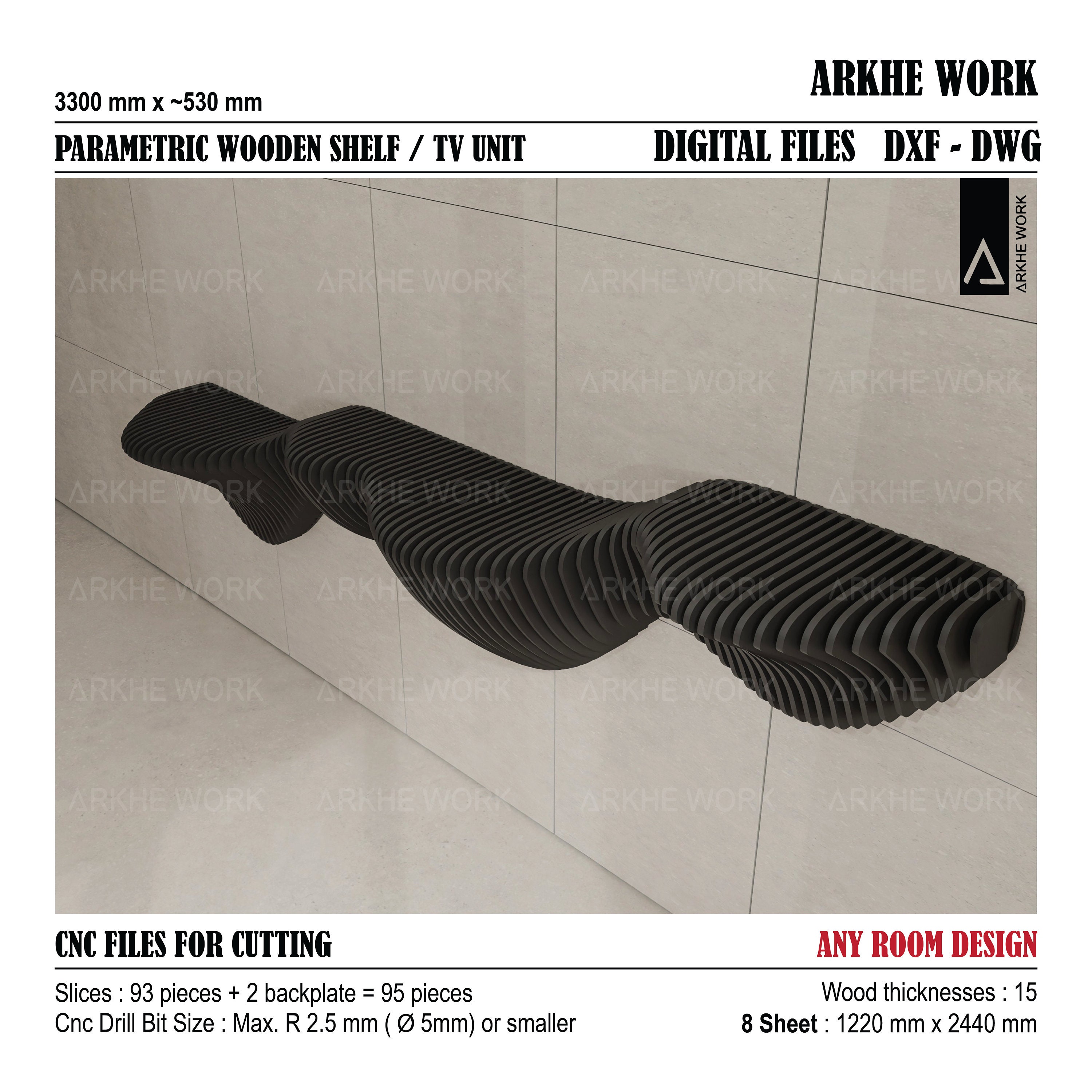 Parametric Wavy Shelf / TV Unit | Modern CNC Wall Decor Wood Cutting ...