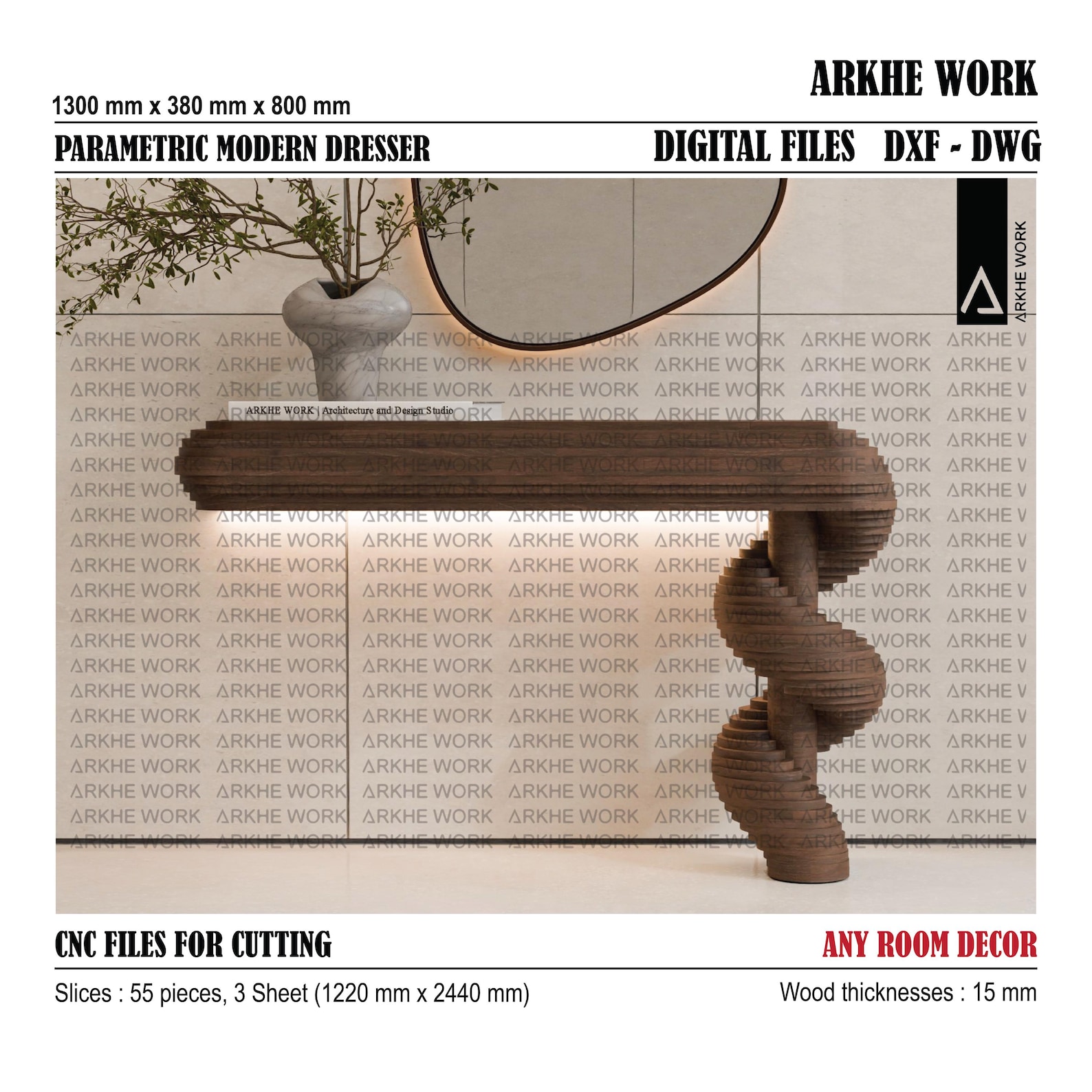 Parametric Console Table Dresser | CNC Wood Cutting Design | Modern ...