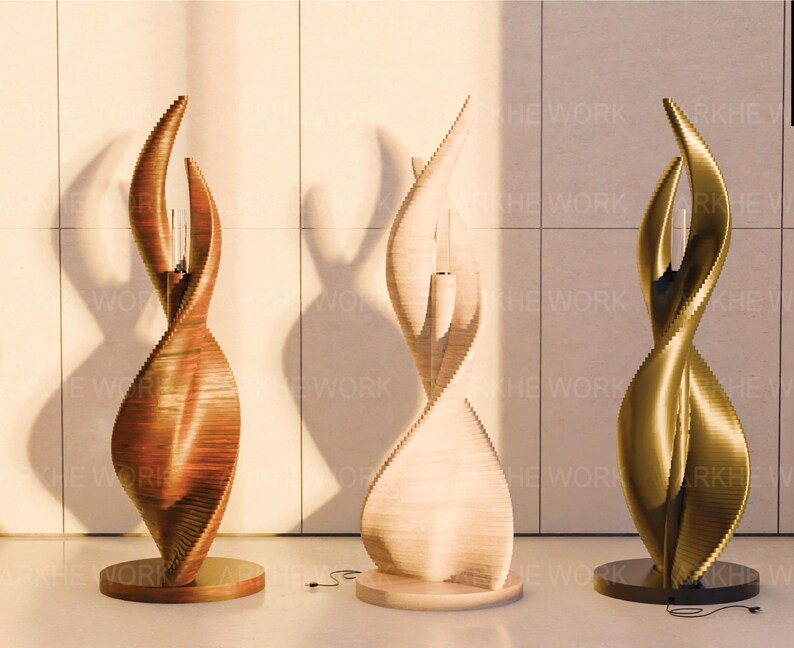 Parametric Floor Lamp Base CNC Cut Ready | Wavy Wooden Lamp | Wooden ...