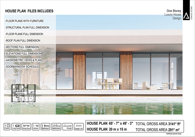 1 Story Family Modern House Open Plan 3 Bedroom 3 Bathroom Blueprint ...