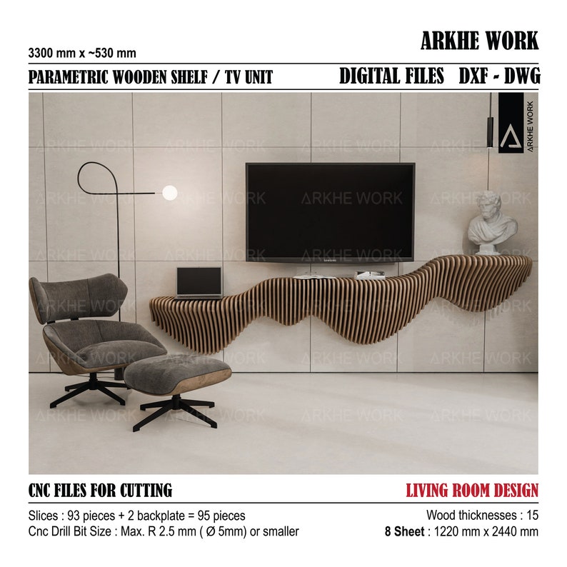 Parametric Wavy Shelf / TV Unit | Modern CNC Wall Decor Wood Cutting ...