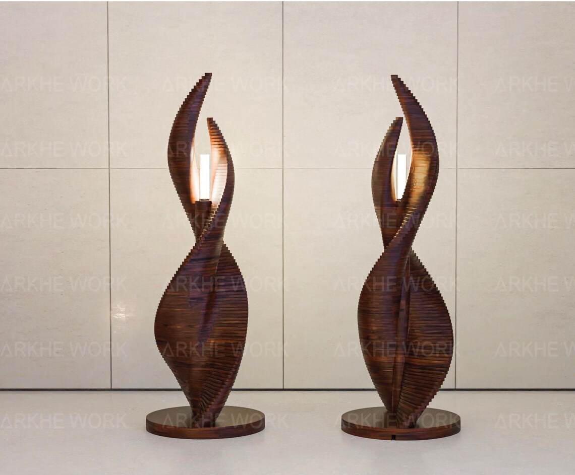 Parametric Floor Lamp Base CNC Cut Ready | Wavy Wooden Lamp | Wooden ...