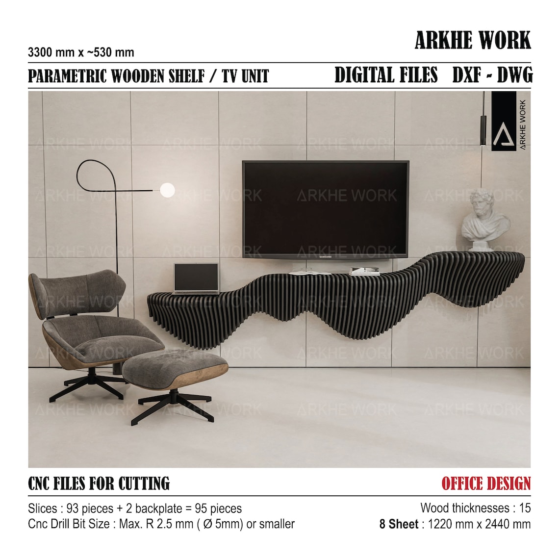 Parametric Wavy Shelf / TV Unit | Modern CNC Wall Decor Wood Cutting ...