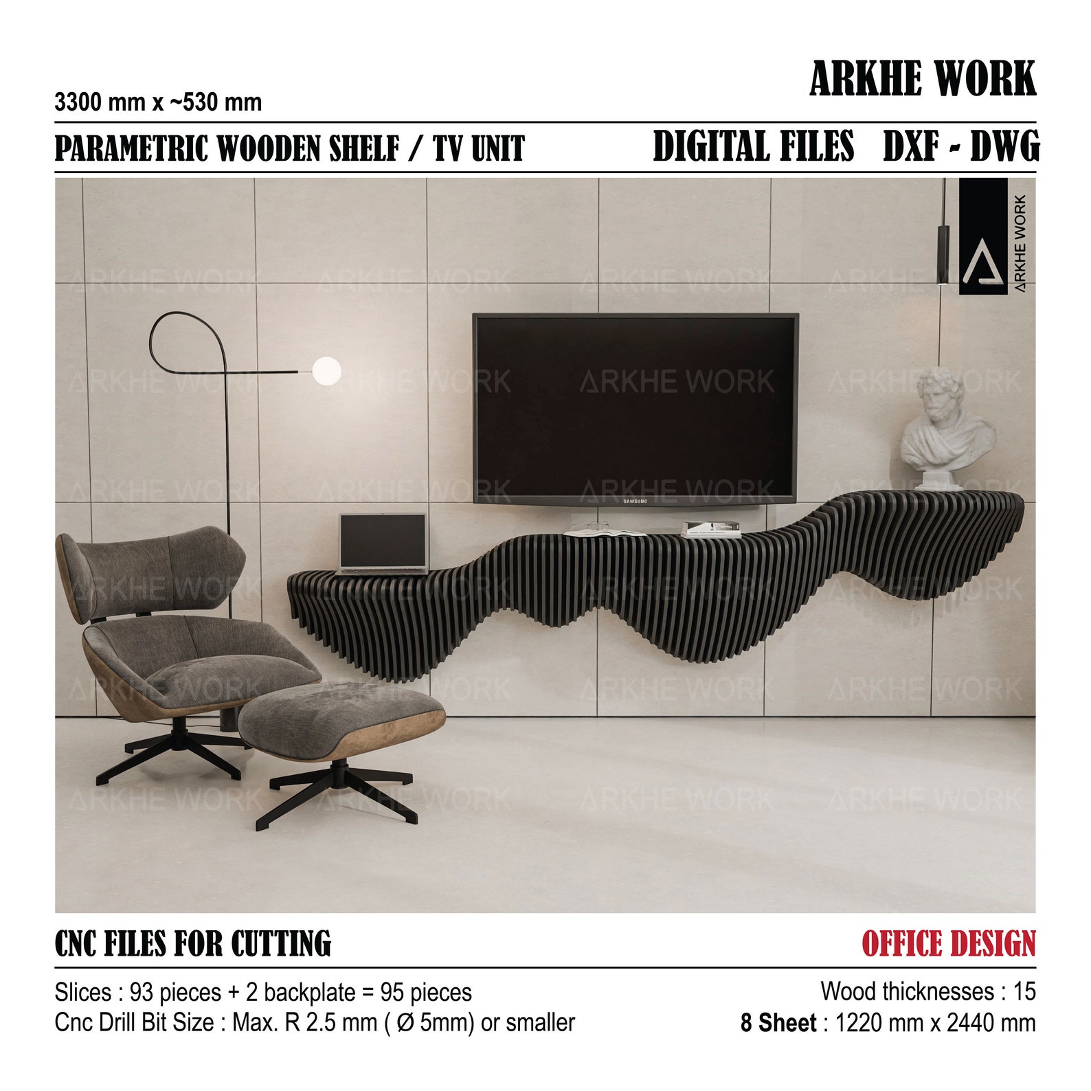 Parametric Wavy Shelf / TV Unit | Modern CNC Wall Decor Wood Cutting ...