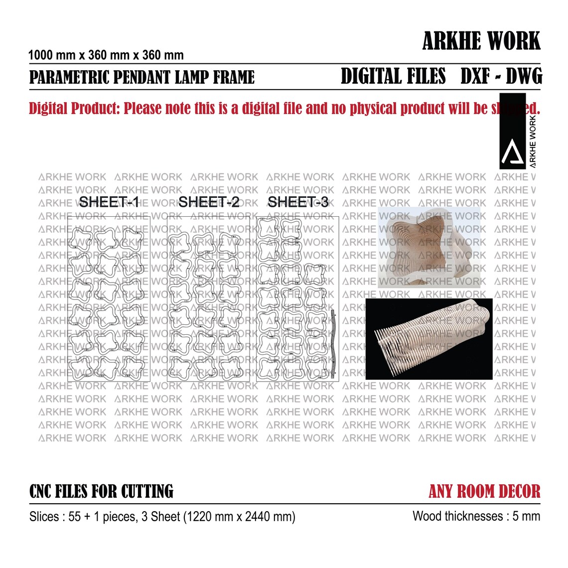 Parametric Pendant Lamp Frame CNC Cutting File | Digital Files | Unique ...