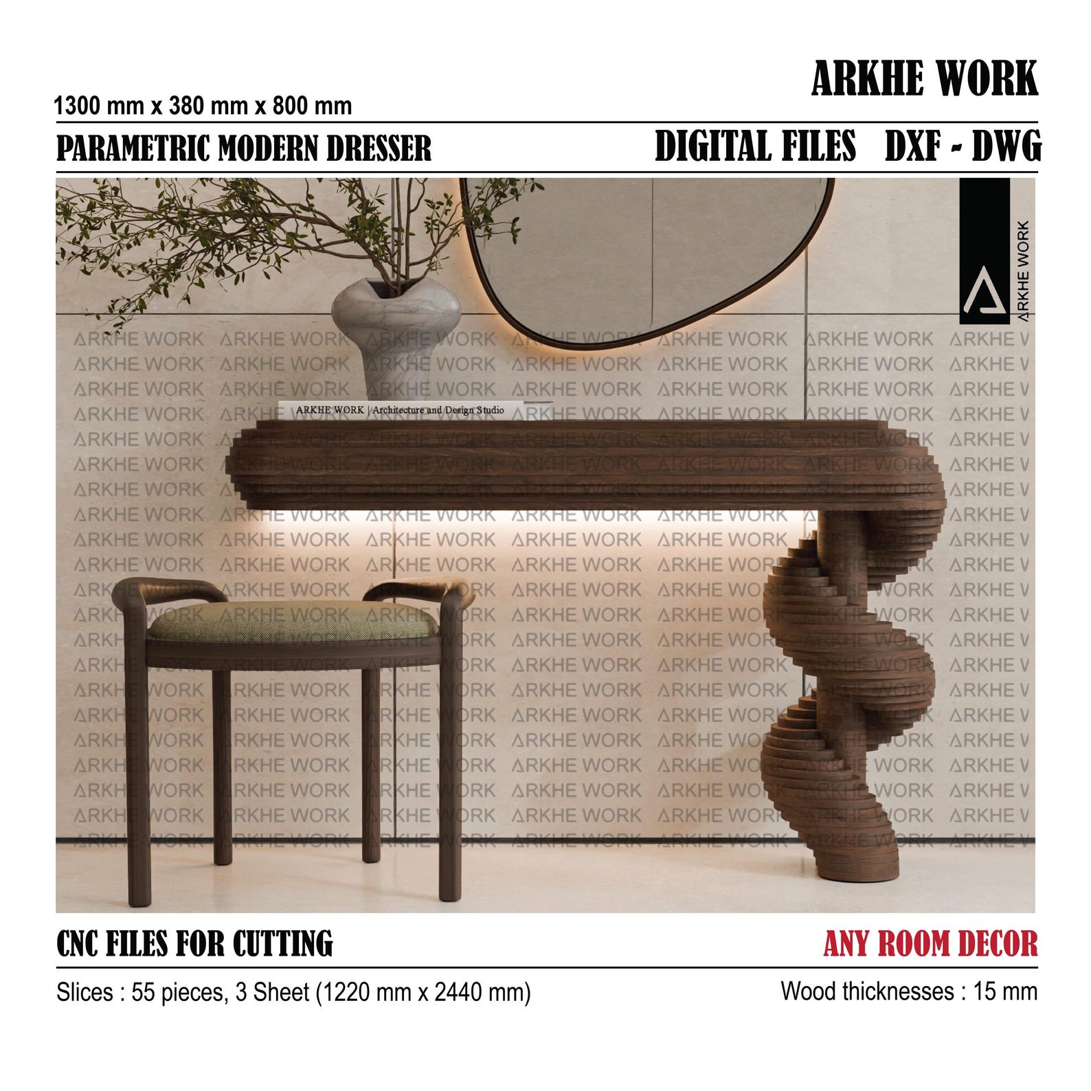 Parametric Console Table Dresser | CNC Wood Cutting Design | Modern ...