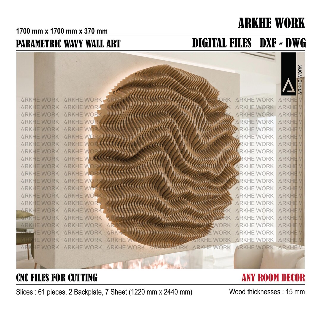 Parametric Wavy Wall Decor CNC Cutting File | 3D Wall Art CNC Design ...