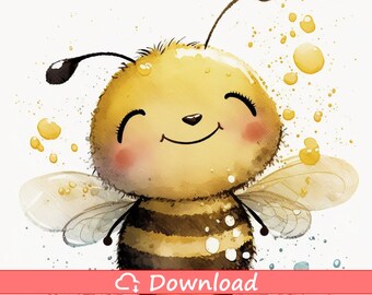 Kawaii Honey Bee Watercolor Clipart Set Whimsical Bees - Etsy