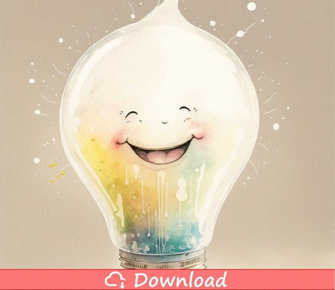 Laughing Lamp Light Bulb Light Bulb Watercolor Watercolor - Etsy