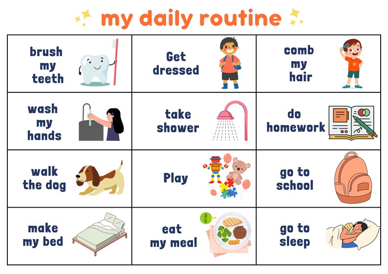 Kids Daily Routine Chart, Printable Daily Routine, Chore Chart, Morning ...